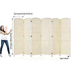 Corelax Room dividers 6 ft. Tall, Extra Wide Freestanding Privacy Screen with Diamond Woven Fiber, Foldable Panel Partition Wall Divider, Double-Hinged Room Dividers(Ivory, 6 Panel)