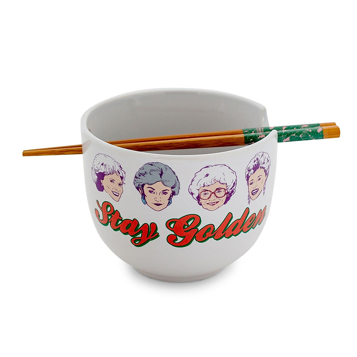 The Golden Girls "Stay Golden" Japanese Ceramic Dinnerware Set | Includes 20-Ounce Ramen Noodle Bowl and Wooden Chopsticks | Asian Food Dish Set For Home & Kitchen | 80s TV Show Gifts and Collectibles
