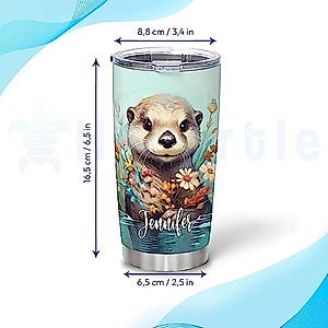 Hyturtle Personalized Otter Tumbler, Just A Girl Who Loves Otters Tumbler Cup With Lid 20oz 30oz Stainless Steel Double Wall Vacuum Insulated Tumbler Coffee Mug Birthday Gifts For Girl Women