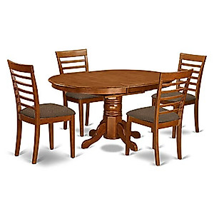 East West Furniture Avon 5 Piece Dinette Set for 4 Includes an Oval Room Table with Butterfly Leaf and 4 Linen Fabric Upholstered Dining Chairs, 42x60 Inch, Saddle Brown
