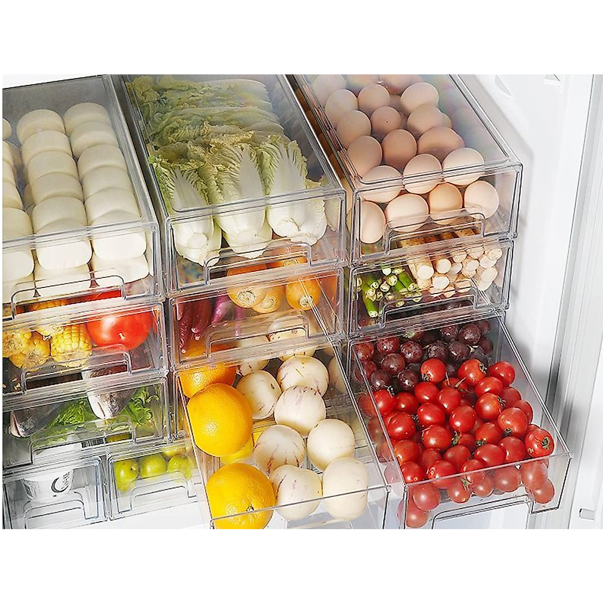 2 Pack Clear Pull-Out Bin Stackable Refrigerator Organizer Drawer Plastic Cabinets Pantry Storage Containers for Bedrooms Home Office Closet & Shoe Organization(13.5"X8.5"X5.5")