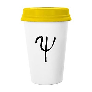 PUROXX greek alphabet psi black coffee tea mug pottery cup yellow lid