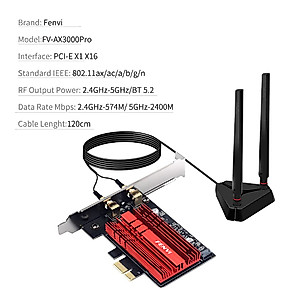 WiFi 6E AX210 (AXE5400) PCIe WiFi Card for Gaming PC Tri-Band PCIe Wireless Adapter for Desktop with High Speed Extended Pro Base Dual Antennas Bluetooth 5.3(USB Port),MU-MIMO, OFDMA for Win 11/10