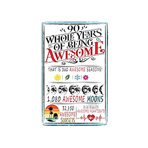 90 Years Of Being Awesome, 90th birthday Signature Board for Best Friend Boyfriend Girlfriend Husband Wife, 90th Birthday Gift Ideas (11 inches by 17 inches)