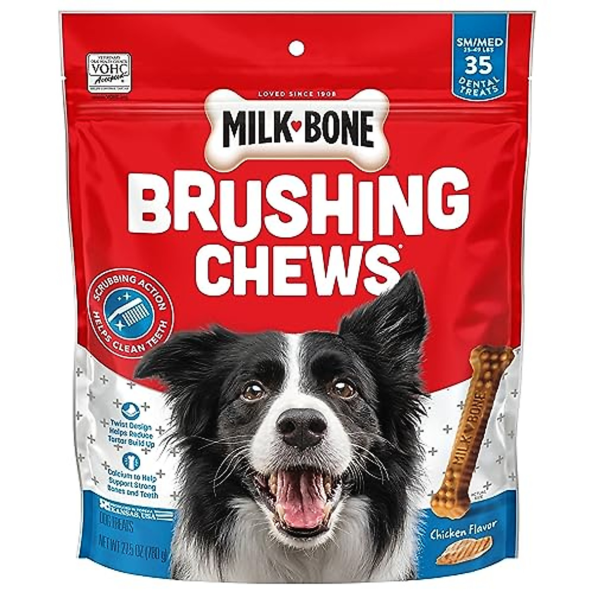 Milk-Bone Original Brushing Chews, 35 Small/Medium Daily Dental Dog Treats Scrubbing Action Helps Clean Teeth