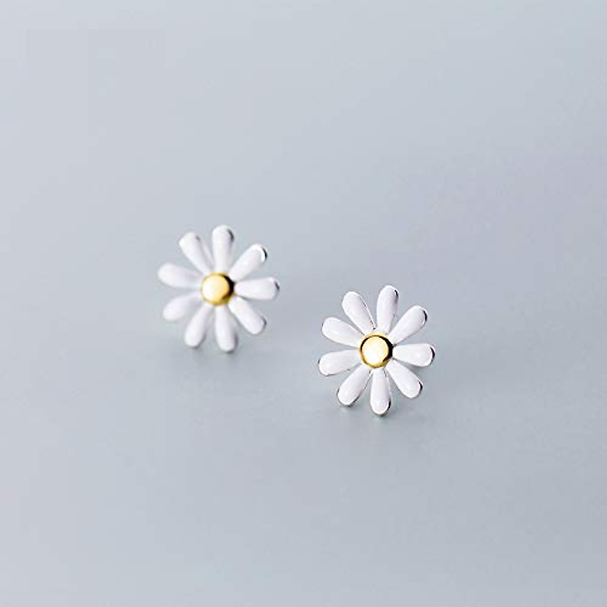 Flower Earring Stud, Mariafashion Sterling Silver Two-Tone White Daisy Flower Earrings Hypoallergenic Post Earrings for Women Girls Kids