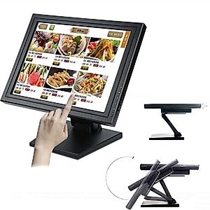 RENVIERY 15" Touch Screen Monitor 1024x768 USB/VGA/HDMI POS Screen Monitor Touchscreen Foldable, Adjustable Angle,for Use in Retail, Point-of-Sale (Pos), Vod System