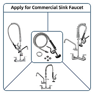 Commercial Sink Sprayer Valve with 45" Pre Rinse Hose, Pre Rinse Sprayer with Flexible Stainless Steel Hose Assembly for Commercial Kitchen Faucets, Black