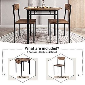 3 Piece Kitchen and Dining Furniture Set with Drop Leaf Table and 2 Chairs,Modern Round Dining Table,Suitable for Small Restaurants (Rustic Brown#)