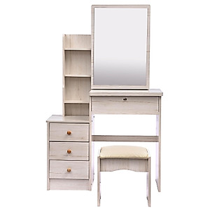 STELSIPLIY Vanity Desk with Mirror, Makeup Desk Set with Cushioned Stool,Fashionable Makeup Furniture with Multi Layer High Capacity Storage,4 Drawers,White (4 Drawers)