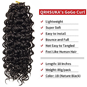 GoGo Curl Curly Crochet Hair for Women Water Wave Crochet Hair Deep Wave Braiding Hair Bohemian Crochet Braids Synthetic Hair Extensions (18 inch(Pack of 6), 1B Natural Black)