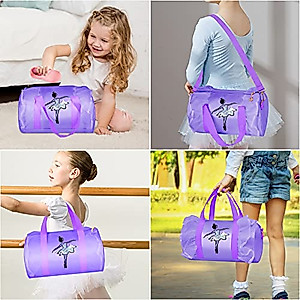 Cute Ballet Dance Bag Kids Tutu Dress Bag Girls Dance Bag Polyester Personalized Waterproof Gym Bag with Key Chain Cute Plush Hanging Pink ball(Purple2)