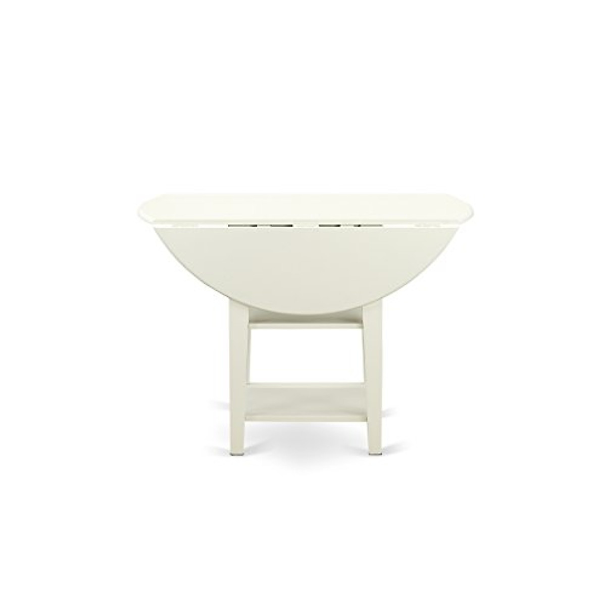 East West Furniture SUBO3-LWH-LC 3 Piece Dining Room Furniture Set Contains a Round Dining Table with Dropleaf & Shelves and 2 Faux Leather Upholstered Chairs, 42x42 Inch, Linen White