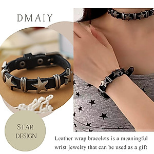Dmaiy Punk Leather Bracelets Star Studded Bracelet Gothic Rock Bracelets Black Adjustable Cuff Wristband for Women and Men (Black star)