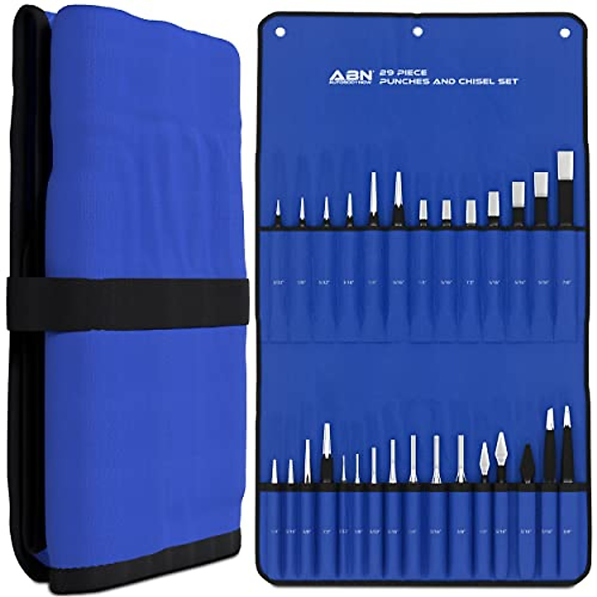 ABN Cold Chisel Set Automotive Punch Tool Kit – 29-Piece Punch Chisel Set – Pin Punch Set, Center Punch Set, & More