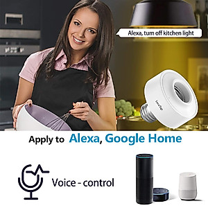 LoraTap Smart WiFi Bulb Socket E26 2 Pack Wi-Fi LED Light Bulb ﻿Timer Lamp Holder Adapter, Voice Control with Alexa and Google Assistant, Smart Life App Control from Anywhere by Phone, 30W Max