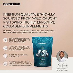 CORREXIKO Marine Collagen Powder Supplement Unflavored - 10,000mg Double Hydrolyzed Collagen Peptides per Serving - Formulated for Maximum Absorption - Hair, Skin & Nails - 5oz, 14 Servings