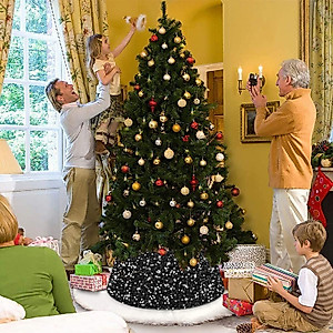 FANPROMS Black Christmas Tree Collar 23.6 Inches Diameter Base Glittery Sequins Xmas Tree Ring for Rustic Artificial Tree Skirt Woven Tree Bark Collar Thick Velvet Tree Cover Supply