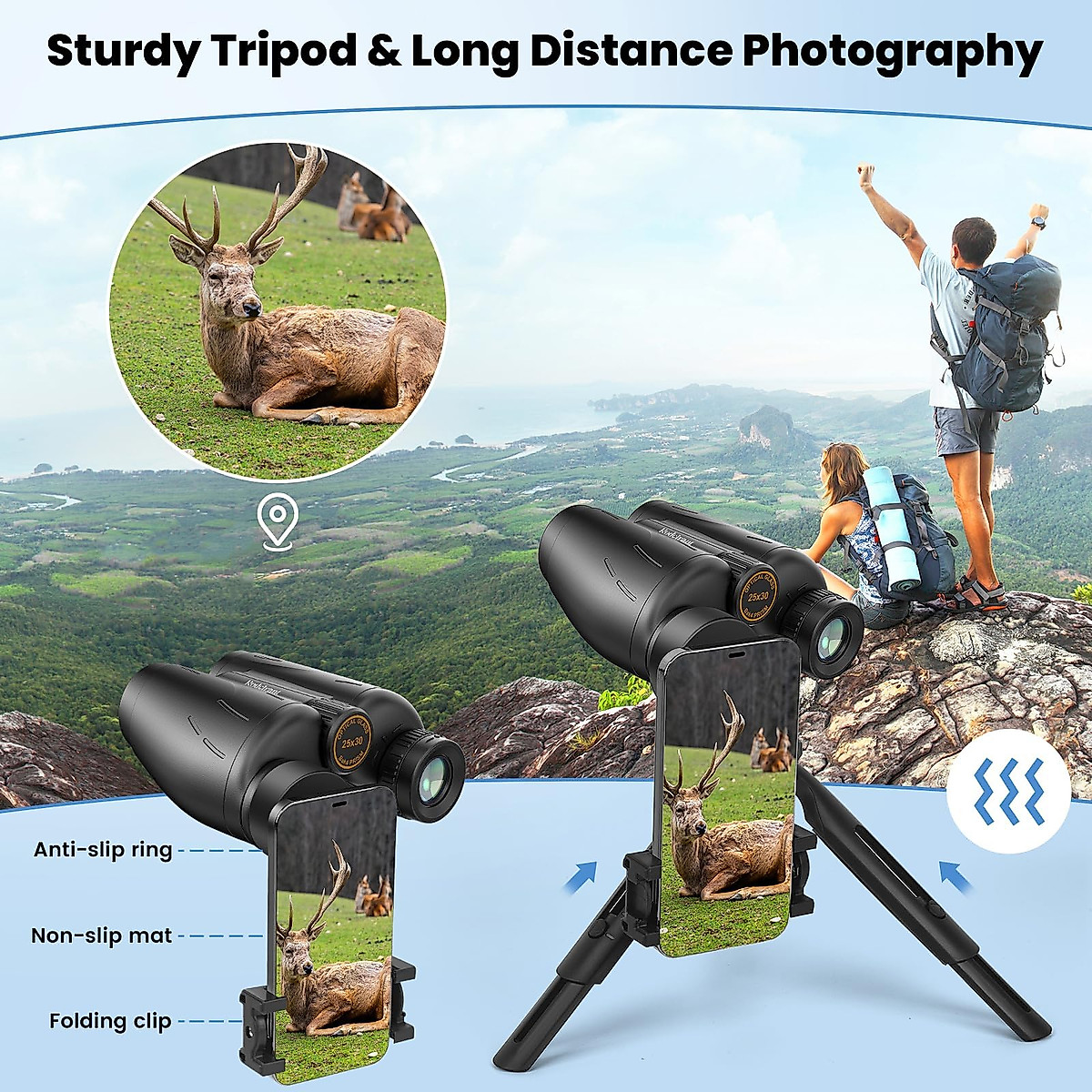 25X30 HD Binoculars for Adults with Universal Phone Adapter,Tripod and Tripod Adapter- Large View Waterproof Binoculars with Super Bright for Bird Watching,Hunting,Theater and Concerts