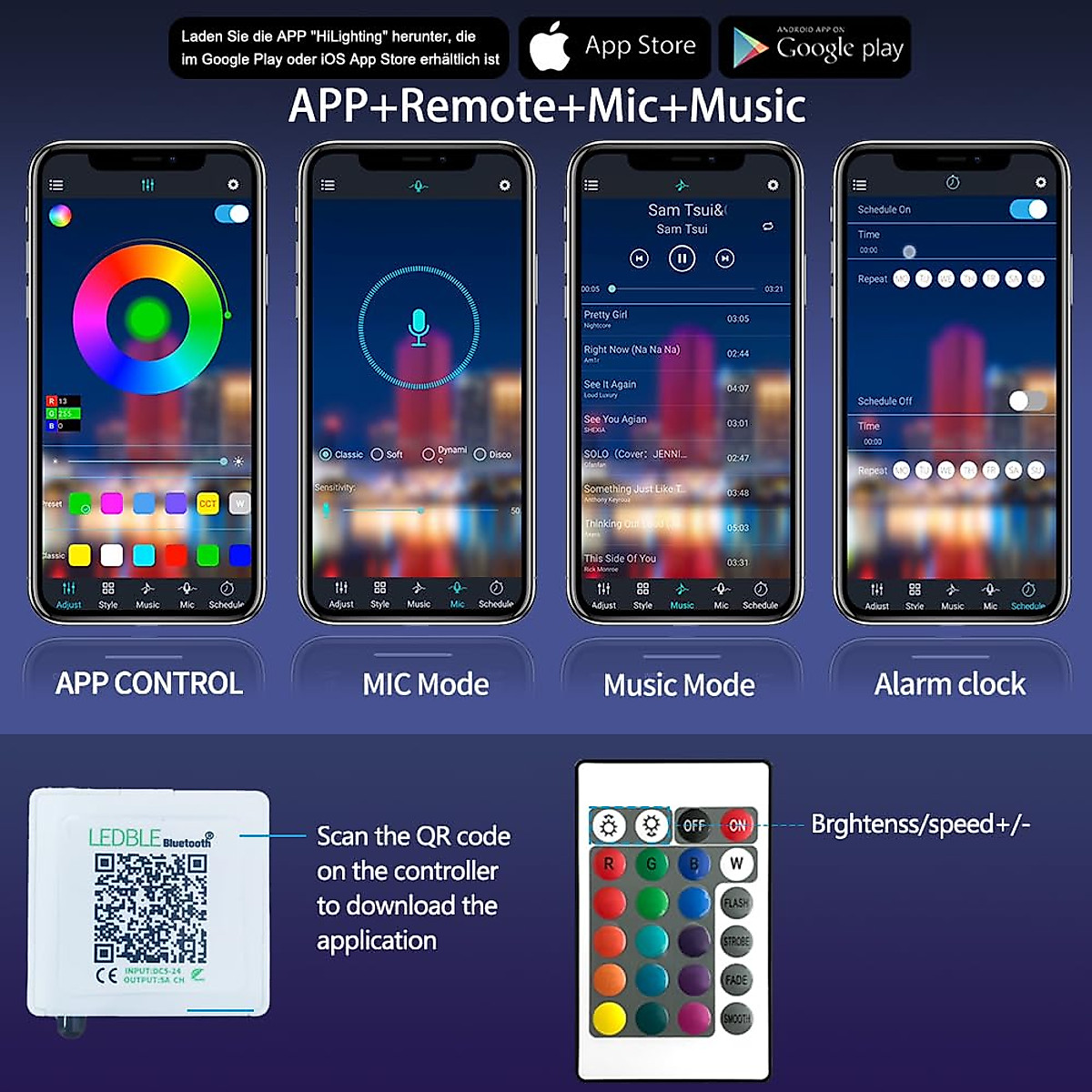 AILBTON Led Strip Lights,60ft Led Light Strip Music Sync Color Changing RGB Led Strip Built-in Mic,Bluetooth App Control LED Tape Lights with Remote,5050 RGB Rope Light Strips