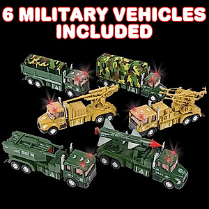 ArtCreativity Light Up Army Toy Trucks with Sound, Set of 6, Pullback Toy Military Vehicles with Functional Parts, Classic Army Toys for Boys & Girls, Military Party Decorations and Favors