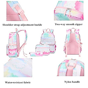 Mildame 3Pcs Tie Dye Backpacks for Girls Elementary Casual Bookbag Set School Backpack for Teens with Lunch Box
