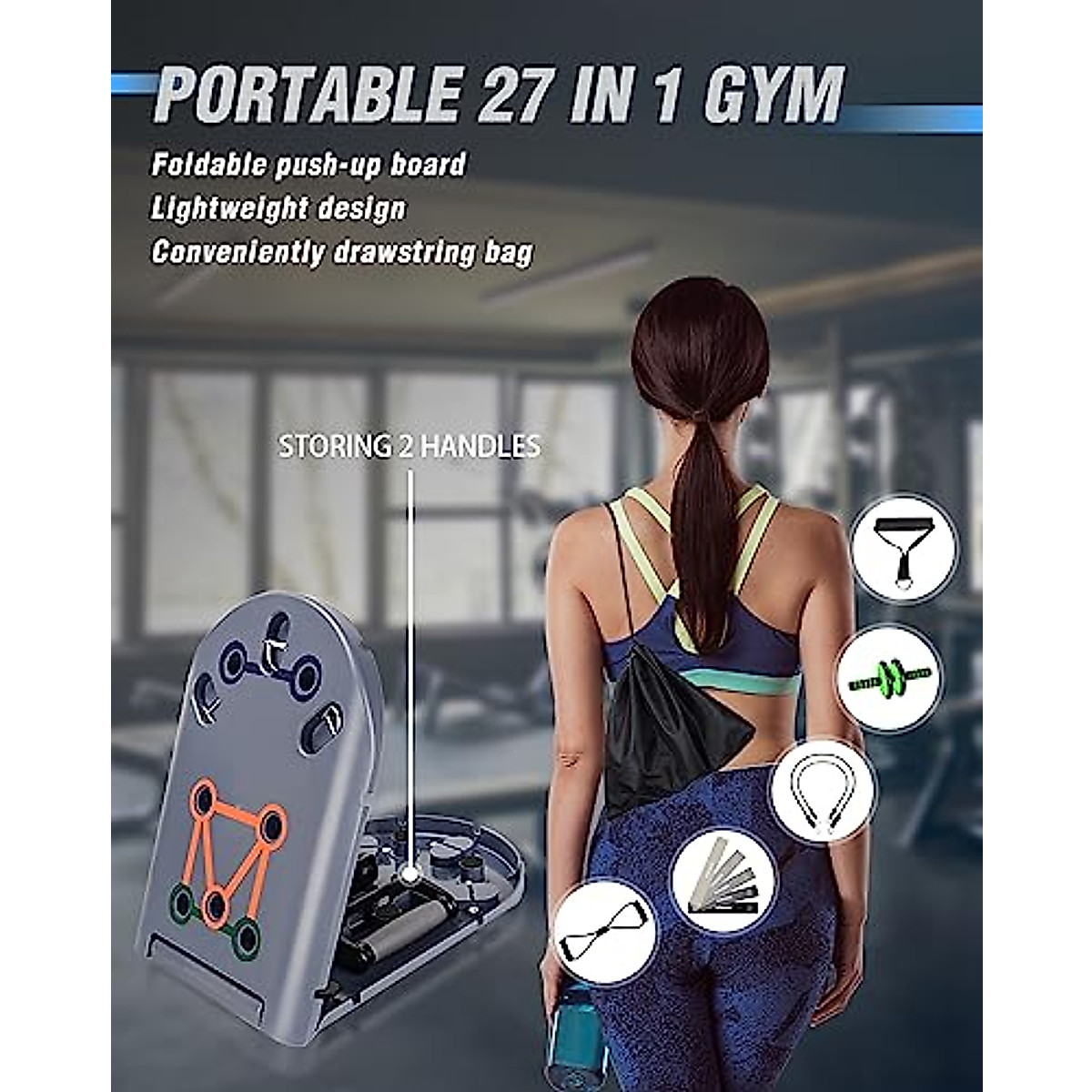 Hikeen Home Workout Equipment to Help Achieve Fitness Goals, 27-in-1 Portable Gym Exercise Equipment with Compact Push-Up Board, Resistance Bands, Ab Roller Wheel, and Pilates Bar, Master Your Workout