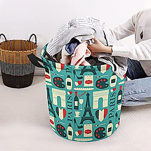I Love Paris Large Laundry Basket Hamper Bag Washing with Handles for College Dorm Portable