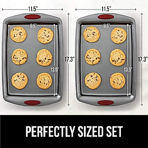 Gorilla Grip Cookie Sheets For Baking, 17.3x11.75 Inch, Set of 2, Large Non Stick Pans, Stays Flat in Oven, Perfect for Sheet Pan Meals, Easy Clean Up, Cooking Tray With Silicone Handles, Red