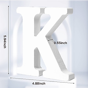 AOCEAN 6 Inch White Wood Letters - Unfinished Wood Letters for Wall Christmas Decor Standing Letters Slices Sign Board Decoration for Xmas Home Party Projects (K)