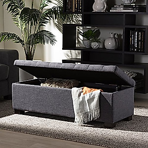 Baxton Studio Orillia Modern and Contemporary Dark Grey Fabric Upholstered Grid-Tufting Storage Ottoman Bench