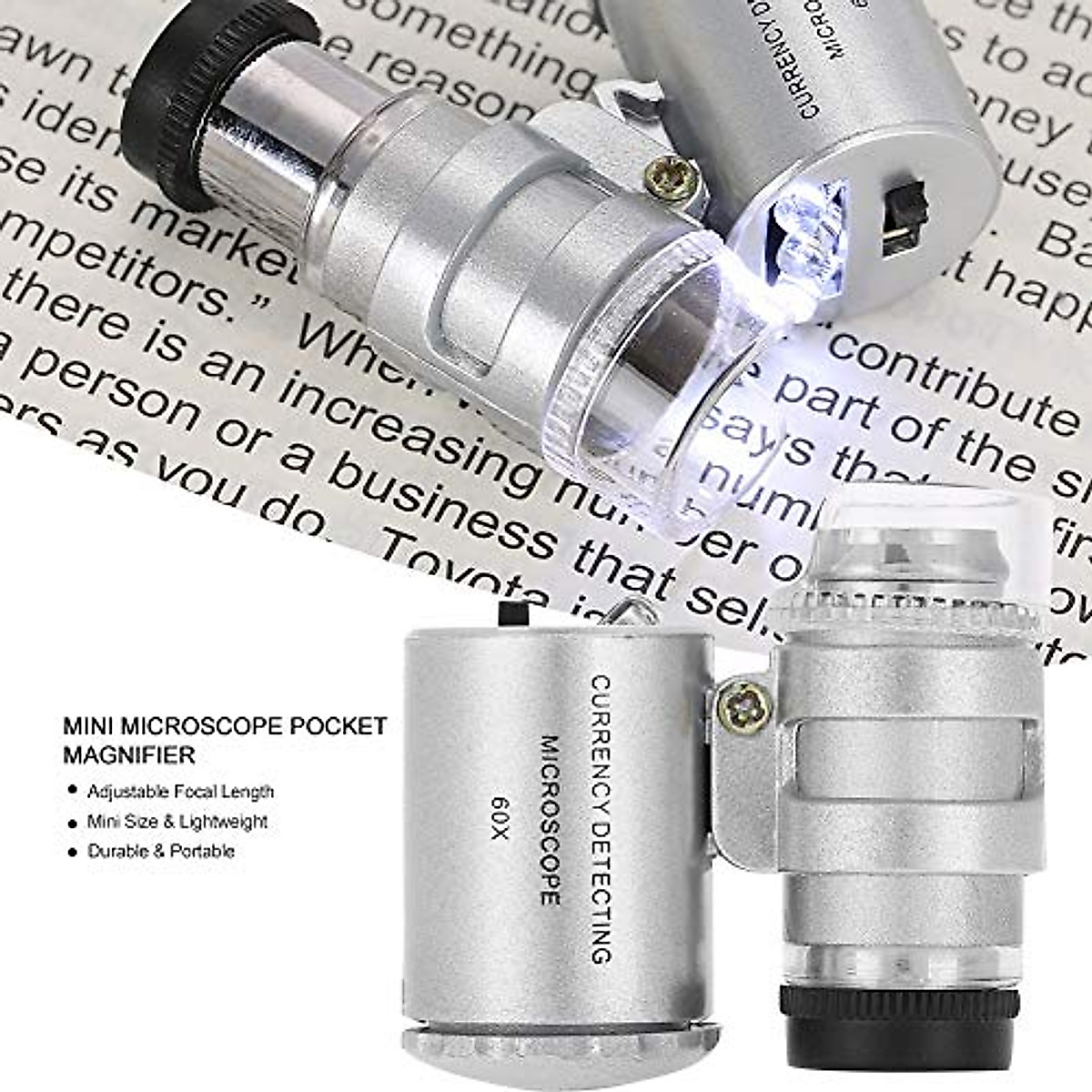Semme Jewelry Magnifier, 60X Mini Microscope Pocket Magnifier Loupe Magnifying with LED UV Ligh for Jewelry, Diamonds, Gems, Coins, Engravings