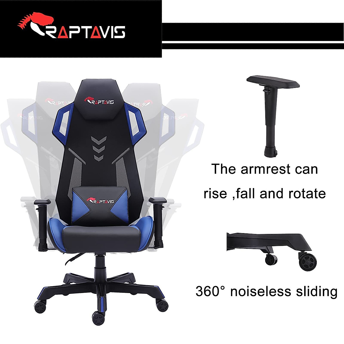 RAPTAVIS Gaming Chair Computer Ergonomic Office Chair Backrest and Seat Height Adjustable Swivel Recliner with Lumbar Cushion Esports Mesh Chair(Blue/Mesh)