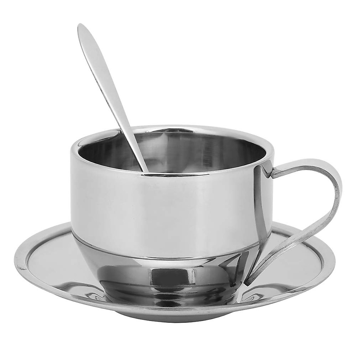 Pilipane Stainless Steel Coffee Cup Set,8 Oz Coffee Mugs with Spoon and Saucer, Stainless Steel Coffee Cups Set Espresso Cups, Double Walled Coffee Mugs Drinkware for Latte, Cappuccino, Milk, Tea