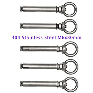 Expansion Eyebolt M6 X 80mm，5pcs Expansion Bolts 304 Stainless Steel Ring Lifting Bolt with Eye Anchor Concrete Heavy Duty Ring Screw Closed Hook Anchor Bolt，Concrete Eye Bolt