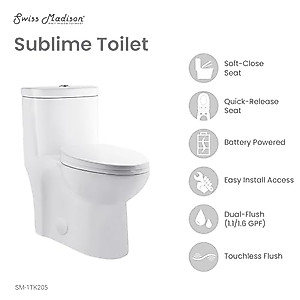 Sublime One Piece Elongated Toilet with Touchless Retrofit Dual Flush 1.1/1.6 gpf