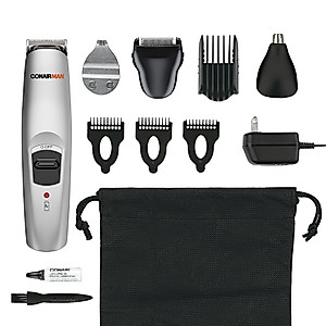 ConairMAN All-in-One Beard Trimmer for Men for Face, Nose and Ear Hair Trimmer, 12 piece Men's Grooming Kit, Cordless/Rechargeable