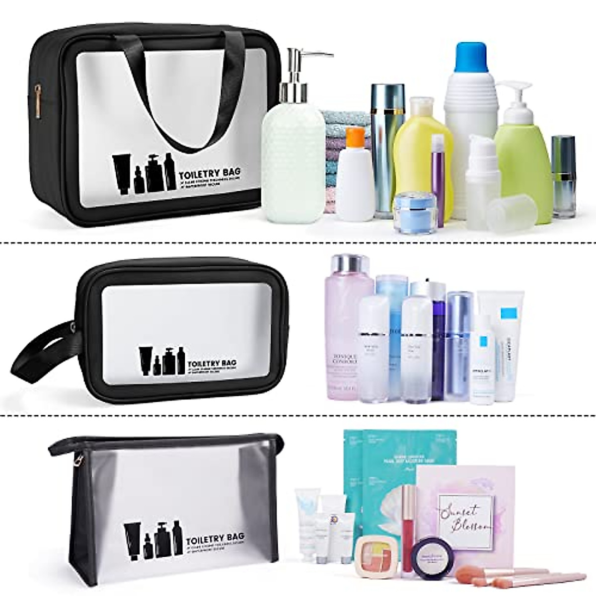 MAANGE 3 Pcs Toiletry Bag for Women Men, Translucent Waterproof Makeup Bags Set Travel Organizer for Accessories, Toiletries, Cosmetics