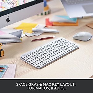Logitech MX Keys Mini for Mac Keyboard + MX Anywhere 3 for Mac Wireless Mouse Combo - Backlit Keys, USB-C, Bluetooth, Ergonomic, Compact, Fast Scroll, Optimised for macOS, iPadOS – Pale Grey