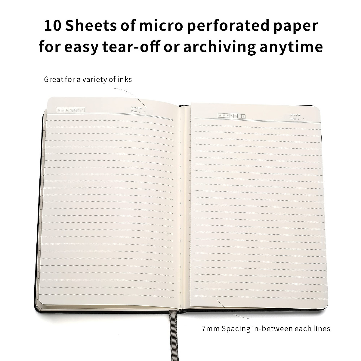 Deziliao Lined Journal Notebooks with Pen Loop, Hardcover Notebook Journal for Work, 100Gsm Premium Thick Paper with Inner Pocket, Medium 5.7"x8.4", （Black, Ruled）
