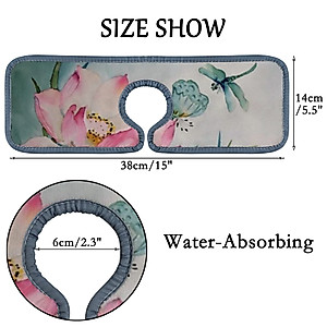 Kitchen Faucet Absorbent Mat 2 Pieces Watercolor Painting of Lotus Dragonfly Faucet Sink Splash Guard Bathroom Counter and RV,Faucet Counter Sink Water Stains Preventer