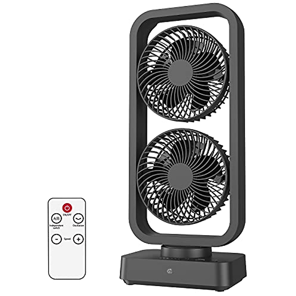 16 Inch Desk Fan, 5000mAh Battery Operated Fan ,Oscillation Tower Fan with Remote, Portable Rechargeable Table Fan with 2 Fan Heads, 270° Oscillation Personal Fan for Bedroom Office Camping Travel