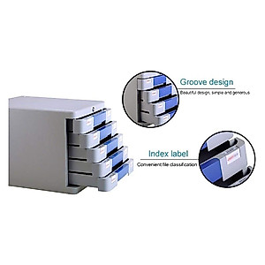 Flat File Cabinet,Desktop Lock Plastic Drawer Storage Organization, with Blank Label and 5 Drawers-Blue