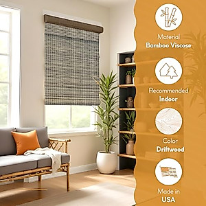 Radiance 2208860E Cordless Bamboo Roman Shade, 35" W x 64" L, Driftwood