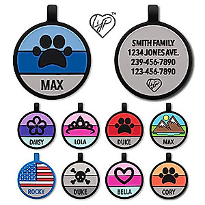LYP - Our Original Soundless Pet ID Tag - Largest Line of Silicone Dog Tags - No More Jingling Dog Tags -Durable - Never Fades - Customized Deep Engraved Silicone (Paw - Blue)