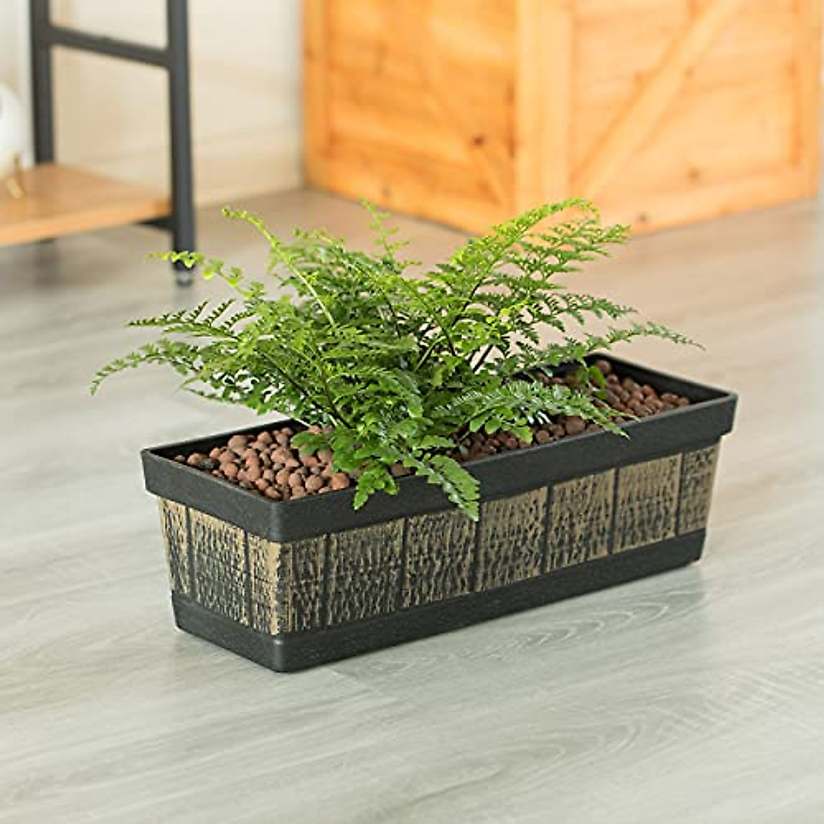 Gardenised Outdoor and Indoor Rectangle Trough Plastic Planter Box, Vegetables or Flower Planting Pot, Brown Small
