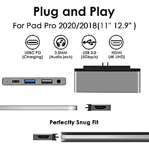 USB C Hub for iPad Pro, PowerExpand Direct 6-in-1 USB C Adapter, with 60W Power Delivery, 4K@60Hz HDMI Port, 3.5mm Headphone Jack, USB 3.0 Port, SD and microSD Card Reader (5 in 1)