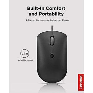 Lenovo 400 USB-C Compact Wired Mouse – Pocket Friendly Portable Mouse for Notebook or Large Computer Monitor, Black