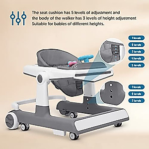 Bellababy Baby Walker Foldable Adjustable Height, Multi-Function Anti-Rollover Toddler Walker, Suitable for All terrains for Babies Boys and Girls 7-15 Months