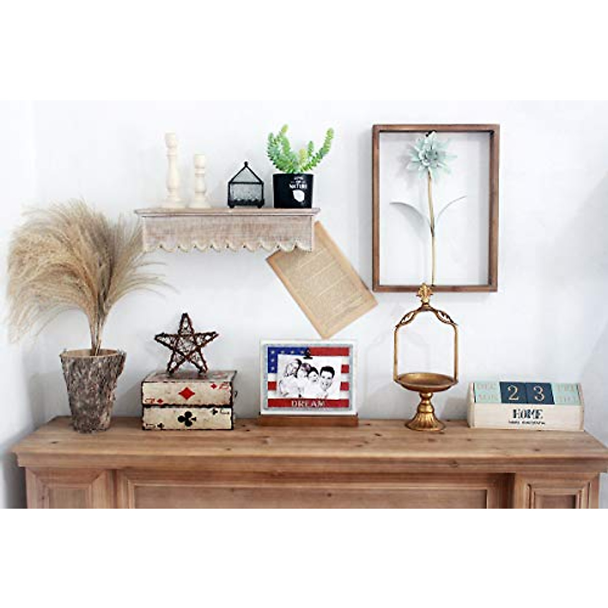 Funerom Rustic 16.5×6.3×3.85 inch Small Wood Wall Shelf Floating Shelves Wall Mounted Display Picture Ledge